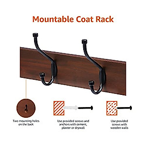 Amazon Basics Wall-Mounted Farmhouse Coat Rack, 5 Hook, Light Walnut