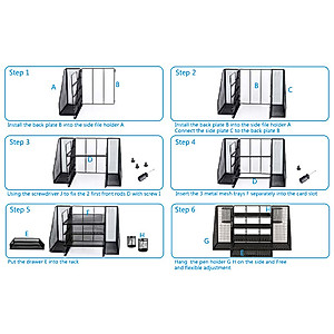 navmen Desk Organizer with File Holder,4 Tier Metal Mesh Desktop Organizer Paper Letter Tray Organizer with Drawer Holder and 2 Pen Holder,for Office Supplies Home or School Storage,(Black)