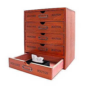 5 Tier Home Office Desk Organizer Large Wooden Storage Box with 5 Storage Drawers Rustic Dresser Vintage Desk Organizers and Accessories School Supplies & Office Supplies Drawer Box