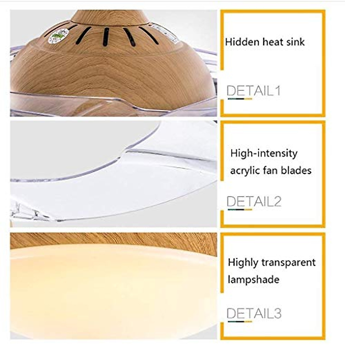 Fashionable chandelier Retro modern industrial chandelier/LED Invisible Ceiling Fans with Lamp,Wood Fan Lights Remote Control Chandelier with Electric Fan Lighting for Bedroom and Restaurant,Whiteligh