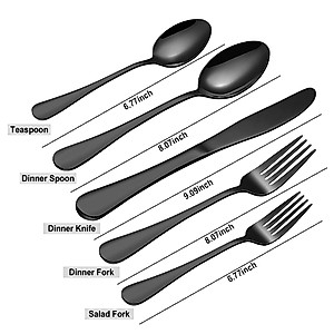 Black Silverware Set for 8, 40 Pieces Stainless Steel Flatware Cutlery Set, Mirror Polished Tableware Kitchen Utensil Set, Include Knives Spoons Forks, Dishwasher Safe (Shiny Black)
