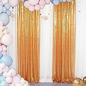 Sparkle Backdrop Curtain Gold 2 Panels Set Sequin Photo Backdrop 2FTx8FT Sequin Backdrop Curtain Pack of 2-1220S