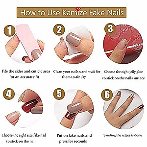 DANMANR Gradient Press on Nails Coffin Long Fake Jelly Nails Acrylic Full Cover Artificial Glossy False Nails for Women and Girls 24PCS