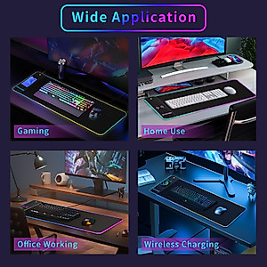 Schkner RGB Gaming Mouse Pad with Wireless Charging 15W, Large Desk Mat 800x300x4mm, 10 Light Modes Keyboard Pad with Non-Slip Rubber Base, Waterproof Mousepad for Gaming PC MacBook Laptop