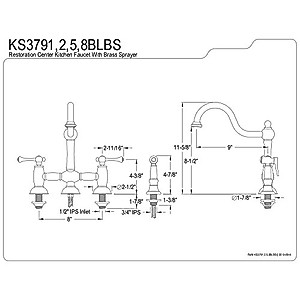 Kingston Brass KS3798BLBS Restoration Bridge Kitchen Faucet, Brushed Nickel