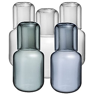 Sizikato 25 Oz Vertical Stripes Clear Glass Bedside Night Water Carafe with Tumbler Glass.