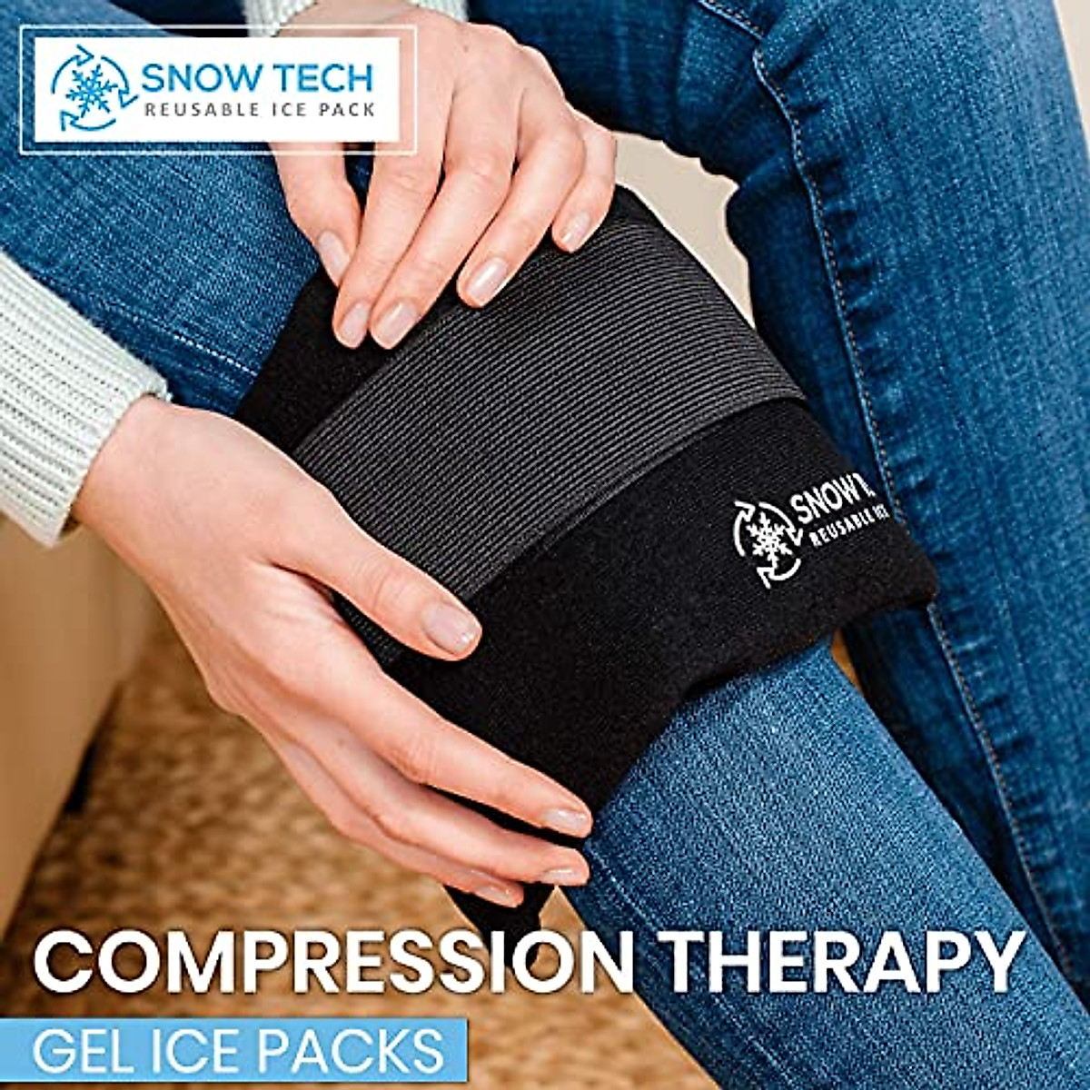 SnowTech Ice Packs for Injuries Reusable Gel (2 Pack w/Strap 10.5"x5.5") Flexible Hot & Cold Pack Compress Therapy for Injury, Swelling, Bruises, Surgery Hip, Shoulder, Elbow, Knee, Back, Arm, Neck