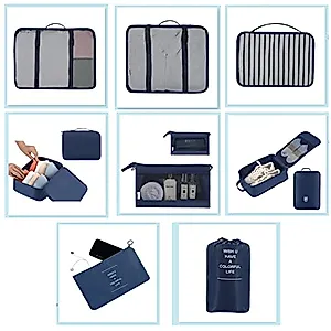 Treonca 8 Piece Packing Cubes for Luggage, Suitcase Cube Organizer,Lightweight Mesh Zipper, Clothes, Shoes, Luggage Organizer (beige)