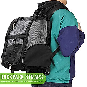 Kundu KDU-013 Deluxe Backpack Pet Travel Carrier with Double Wheels - Black - Approved by Most Airlines