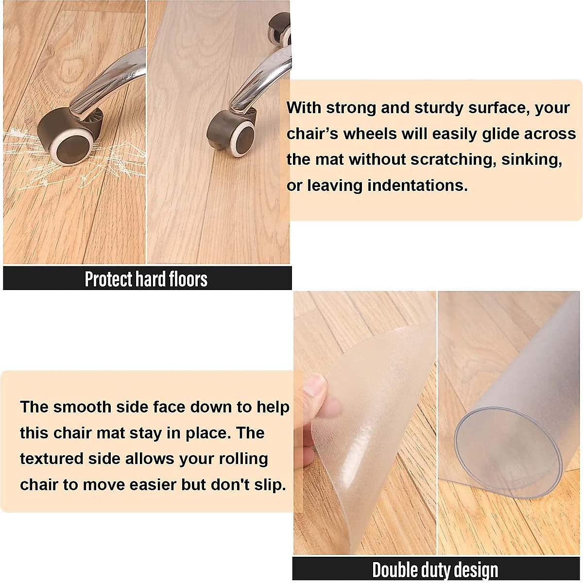 AiBOB Office Chair Mat for Hardwood Floors, 36'' X 48'' Heavy Duty Floor Mats for Computer Desk, Easy Glide for Chairs, Flat Without Curling