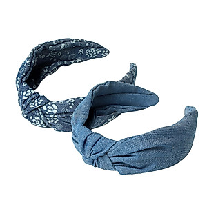 Cuizhiyu 3Pack Denim Knot Headband Knotted Wide Headband for Women,Blue Knot Headbands Non slip Hairbands Girls Fabric Headband Hair Accessories