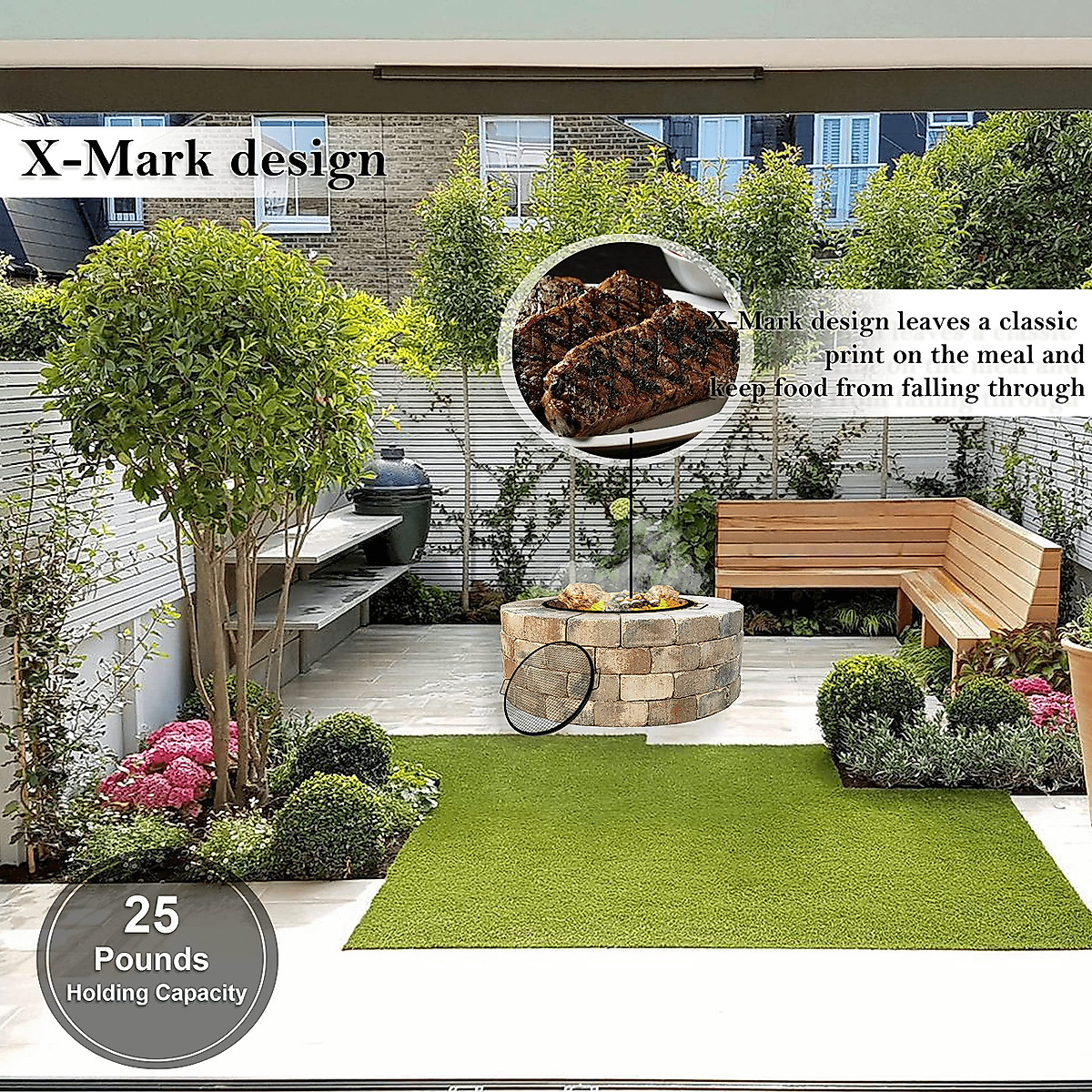 SIMOND STORE 24" Round Cooking Grate X Marks Heavy-Duty Steel Round Fire Pit Grill