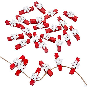 Souarts Pack of 50pcs Christmas Clips, Snowflake Red Wood Clothespins for Game Favors Craft, Wood Clips Set for Card Paper Photo Photography Activity (Red)