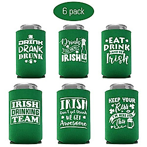 Veracco Keep Your Kiss I'm Here For This Irish Don't get Drunk We Get Awsome Stadium Party Cup St Patricks DayCan Coolie Holder Party Favors Decorations (Green, 6)