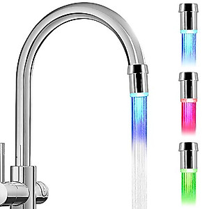 2-Pack 3-color LED Kitchen Water Faucet Head, Upgrade Temperature Sensitive Gradient Water Stream Color Changing Kitchen Spray Head Adapter Sink Lights for Kitchen and Bathroom, No Electric