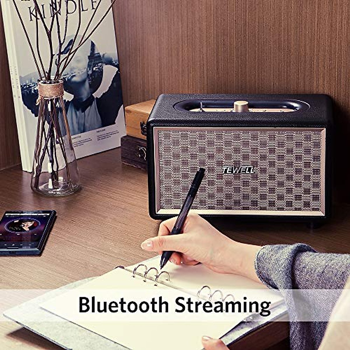 Home Speaker with Premium Audio | Rich Bass, Rotary Dial for Volume Control | Toggle Switch, Wireless Bluetooth & 3.5mm Aux Input for Turntable | Record Player, AC Powered (Upgraded Version)