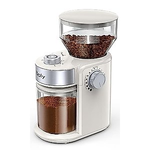 boly Electric Burr Coffee Grinder, Adjustable Burr Mill Coffee Bean Grinder with 18 Grind Settings, Burr Coffee Grinder for Espresso, Drip Coffee and French Press, White