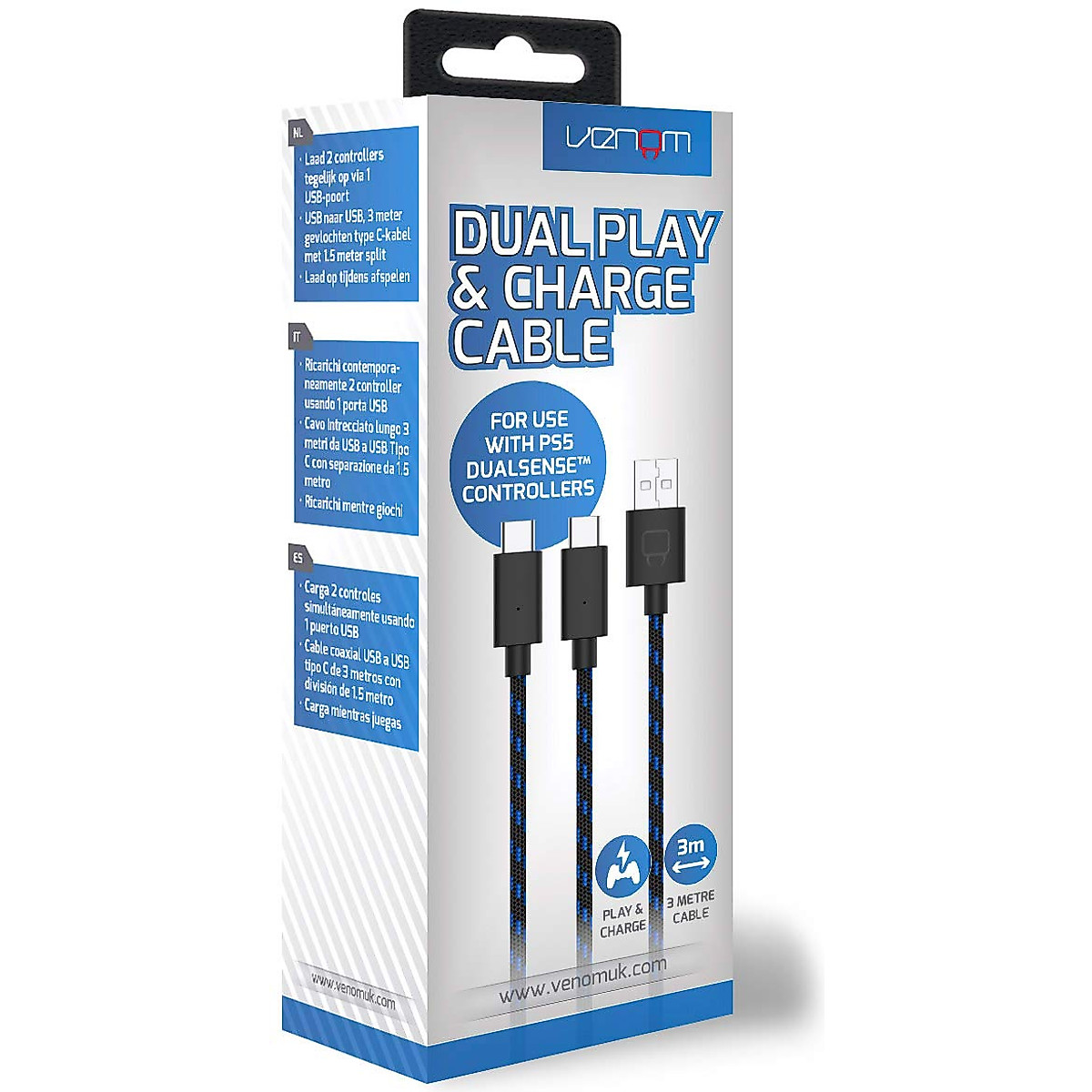 Venom 3 Metre Dual Play & Charge Cable (PS5)