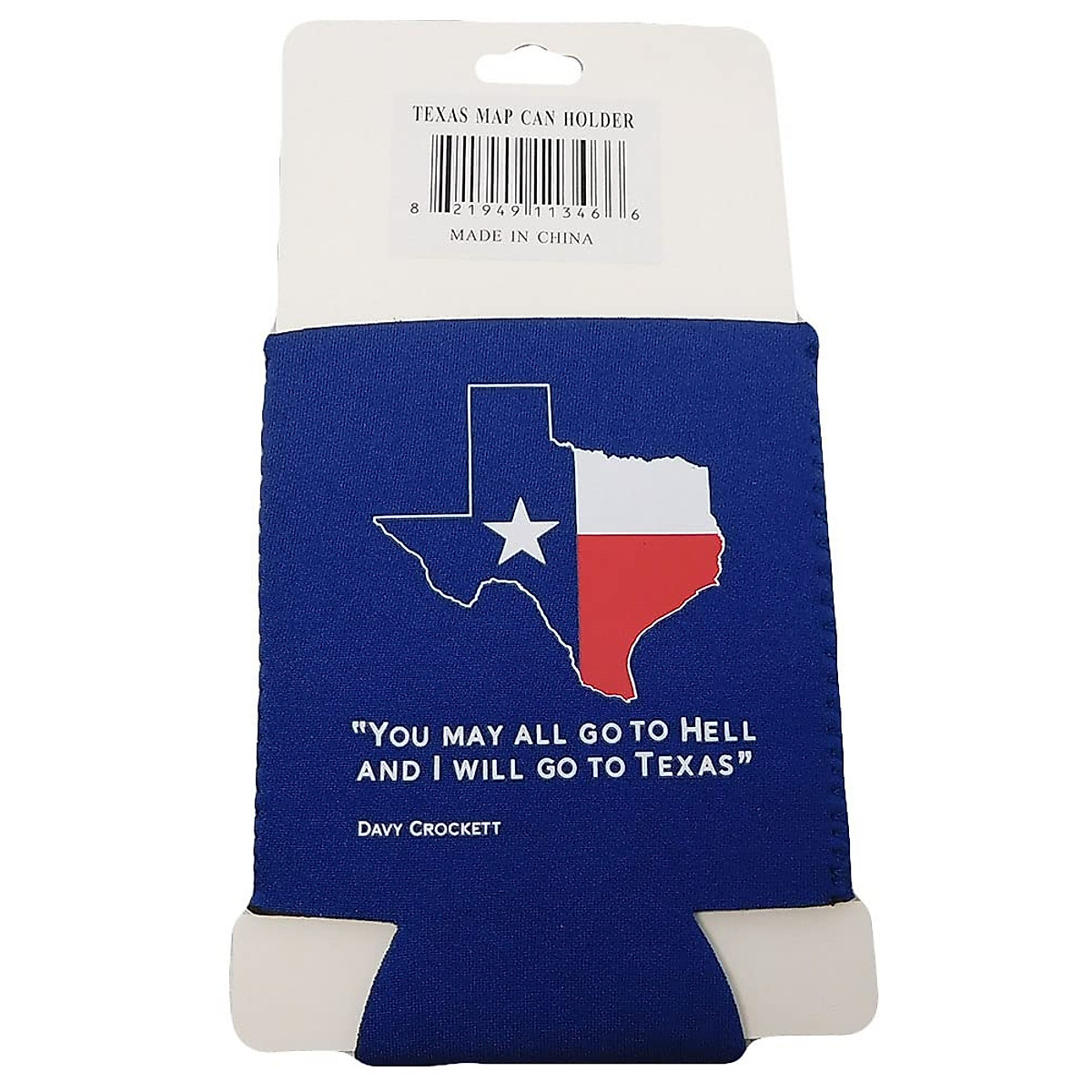 Texas Map "You May All Go To Hell And I Will Go To Texas" Blue Printed Collapsible Insulated Can Jacket Holder