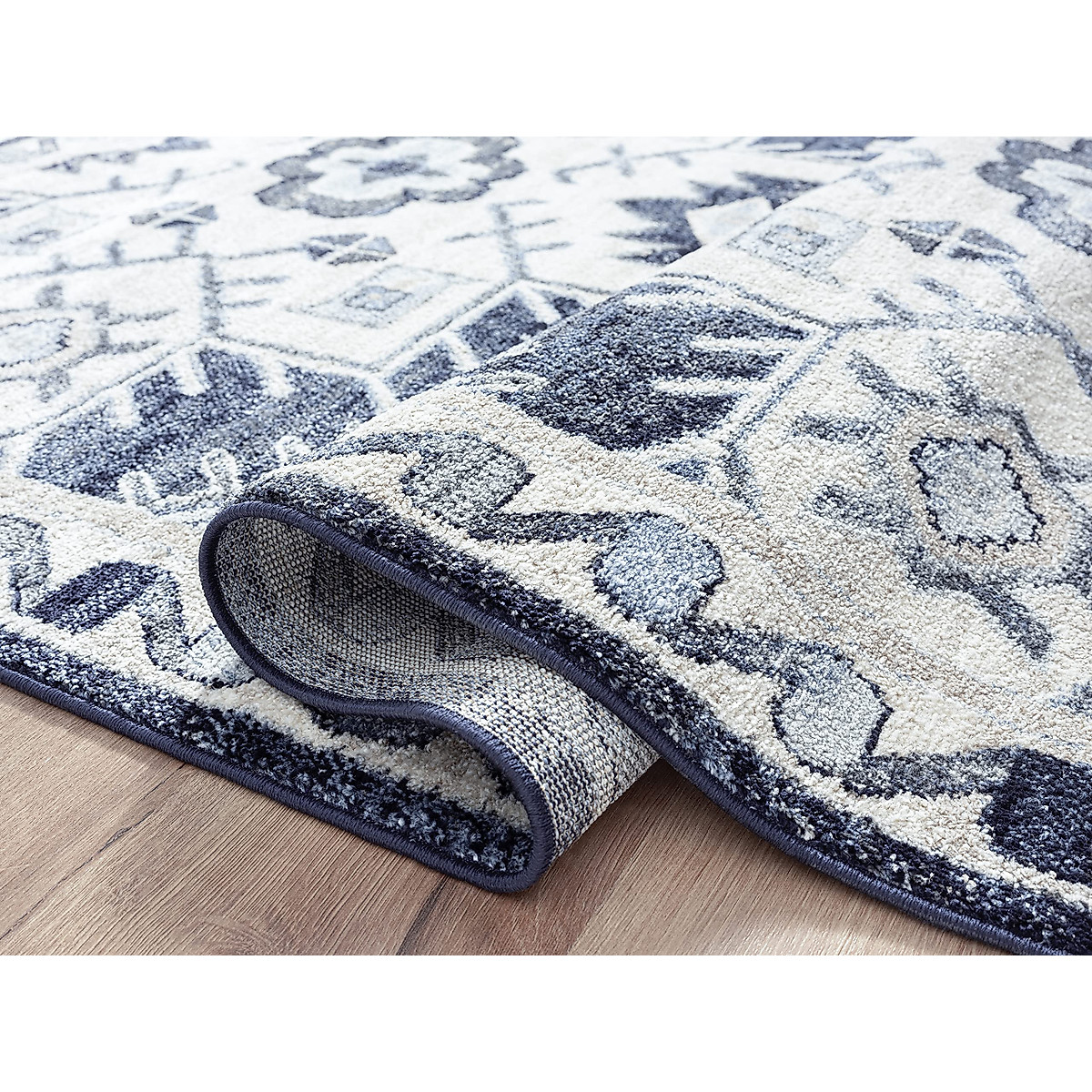 Abani 7'9" x 10'2" (8x10) Geometric Navy Blue & Cream Bedroom Rug Rugs Contemporary Style Non-Shedding Classic Area Rug