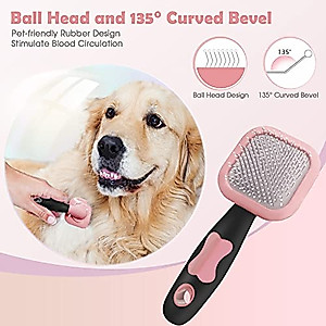 Slicker Brush, PETPAWJOY Dog Brush Gently Cleaning Pin Brush for Shedding Dog Hair Brush for Small Dogs Puppy Yorkie Poodle Rabbits Cats-Pink
