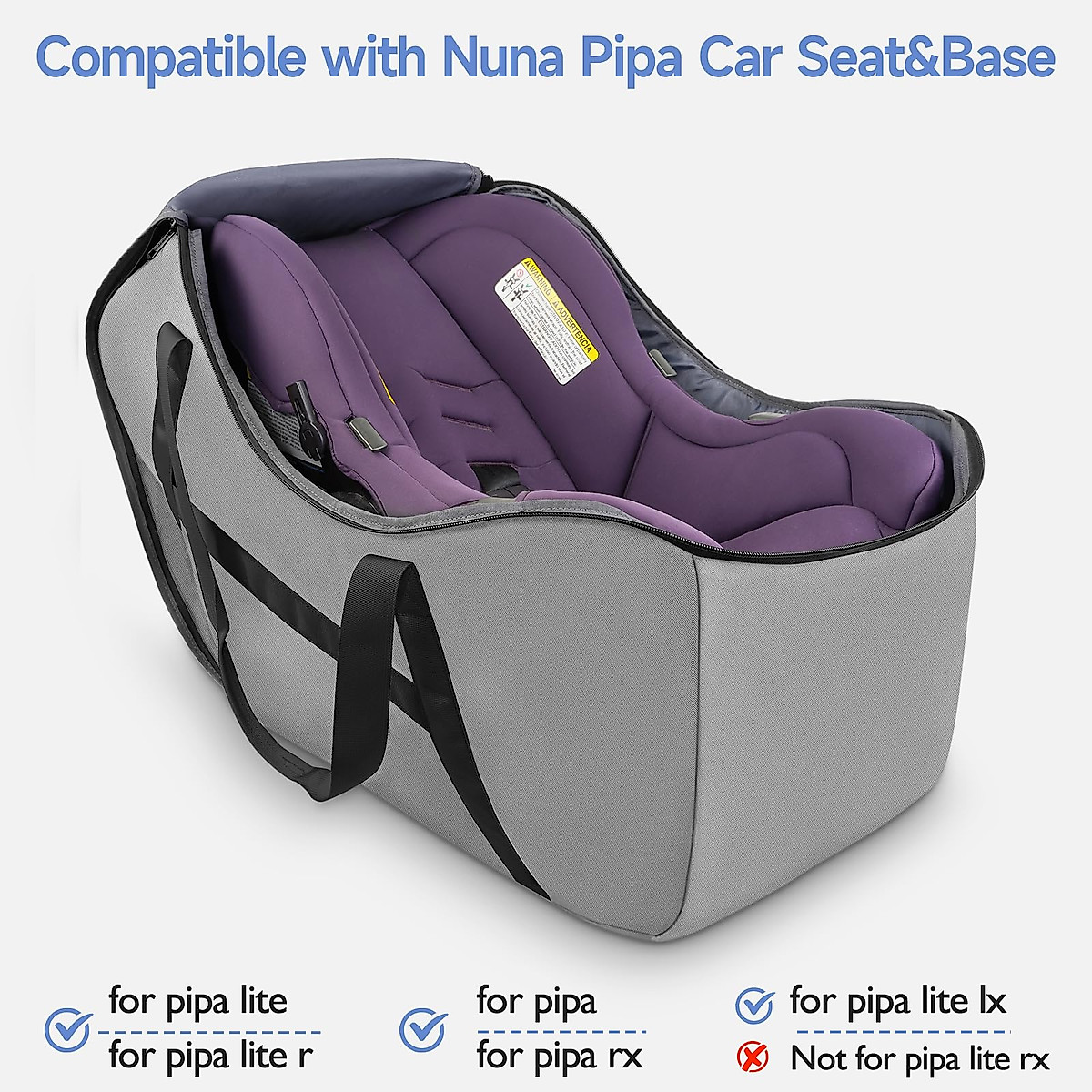 YOREPEK Infant Car Seat Travel Bag Compatible with UPPAbaby MESA V2 and Base,Fit for All Nuna Pipa Car Seat and Base, Padded Car Seat Bags for Air Travel, Carseat Cover for Airplane Travel, Grey