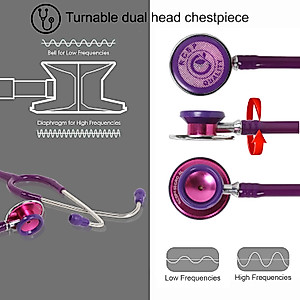 Acoustic Stethoscope for Doctors and Medical Students, Adult, Lightweight Chest Piece, Flexible Jointless Tube & Soft Sealing Ear Knobs Micro Al (PURPLE)