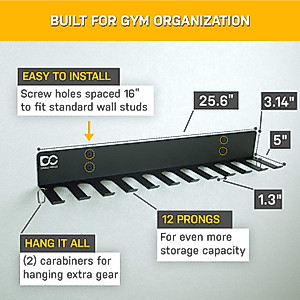 Double Circle Gym Storage Rack with 12 Hooks, Multi Purpose Gym Equipment Wall Rack Hanger for Pro Home Gym Storage for Exercise Bands, Barbell Bars, Jumprope (Hardware Included)