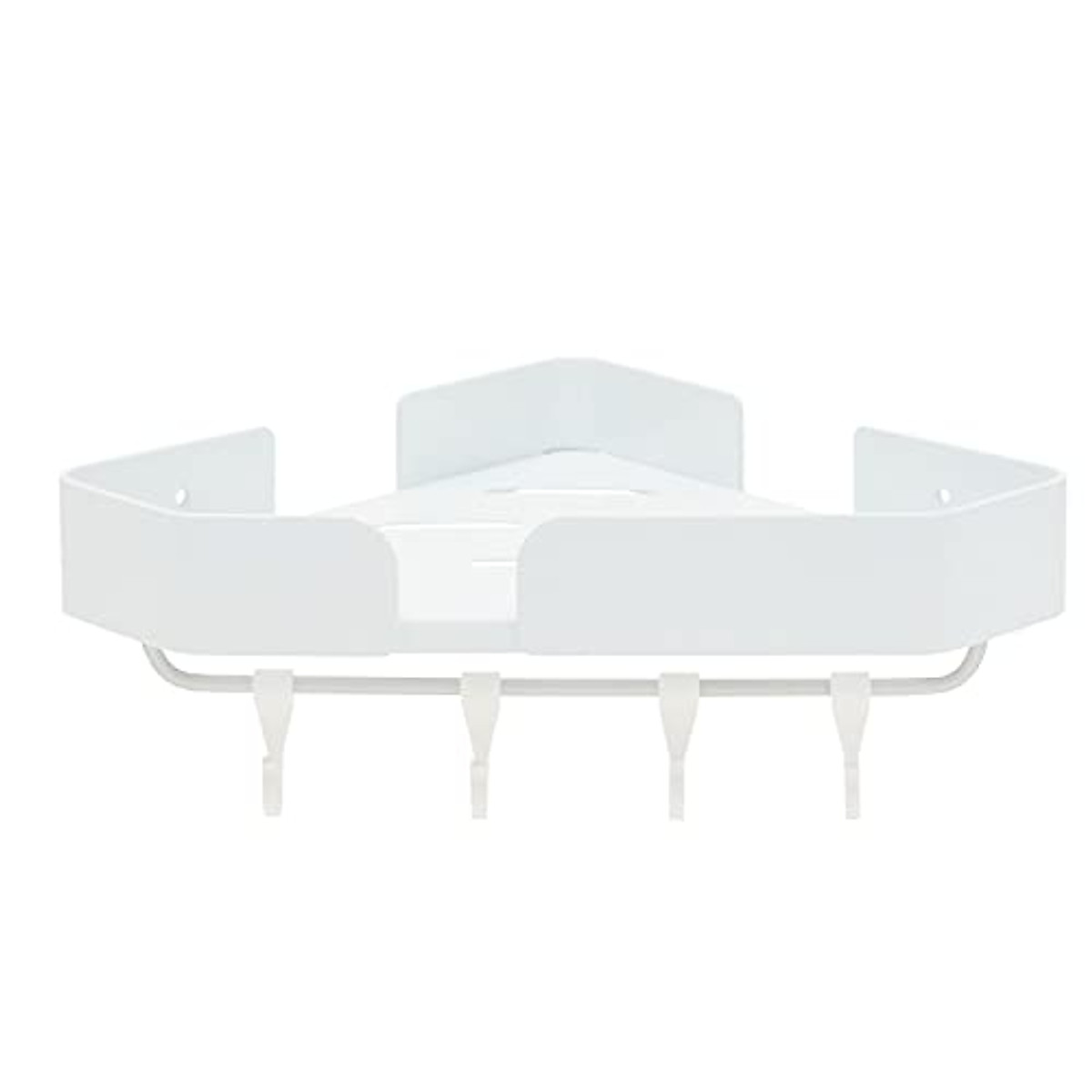 Juvale Bathroom Corner Shelves with Hooks, Wall Mounted Shower Caddy Shelf (White, 2 Sets)