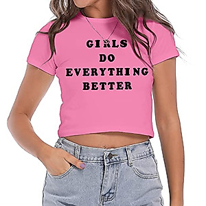 BINTEHGS Aesthetic Cute Baby Tees for Teen Girls Letter Graphic Print Crop Top Y2k Cropped Tee for Women Short Sleeve T Shirt (Pink,M,Medium)