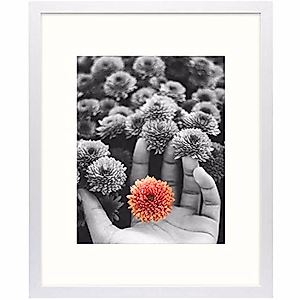 Frametory, 16x20 Picture Frame - Made to Display 11x14 Photo with Ivory Mat - Wide Molding - Built in Hanging Features - Preinstalled Wall Mounting Hardware (White, 1 Pack)