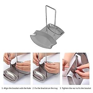 304 Stainless Steel Pan Cover Rack, Storage Shelf Organizer Spoon Rest with Drain Tray Stainless Steel Pan Pot Cover Lid Rack Shelf Stand for Pots Pans Spoons