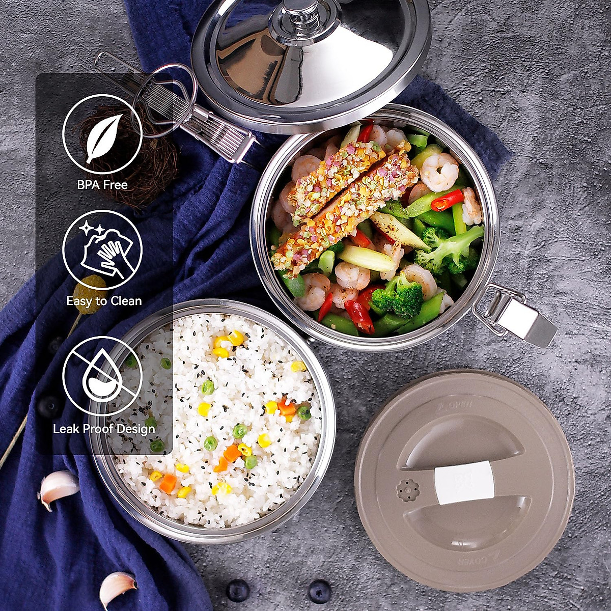 GOLDEN KEY Stainless Steel Stackable Lunch Box for Adult, Huge Capacity Bento Box with Stackable 4 Tier Insulated Food Container, and Lunch Bag (120 Ounces 4-Layers Bento)