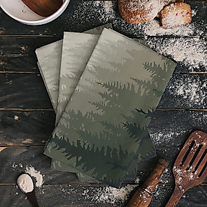 Misty Trees Green Forest Mountains Kitchen Towels Dish Cloth Towel Absorbent Hand Towel Cleaning Cloth,Spring Foggy Forest Abstract Gradient Art Dishcloth Quick Drying for Dishes Counter 4 Pack