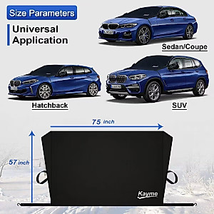 Kayme Windshield Snow Cover, Winter Car Window Covers All Weather Water Snow, Ice, Frost, Dust, Sun Protection with Side Mirror Covers, Fits Most Cars, Trucks, Vans, SUVs Etc. (75 x 57 Inches)
