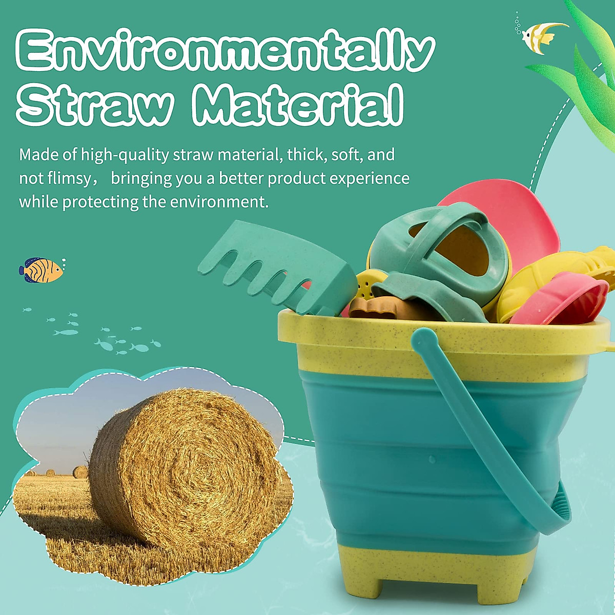 Beach Toys for Kids - Sand Toys Set Includes Collapsible Sand Bucket Shovel and Sand Rake Toys for Beach 12 PCS, Sandbox Toys Sandcastle Building Kit with Waterproof Net (A)