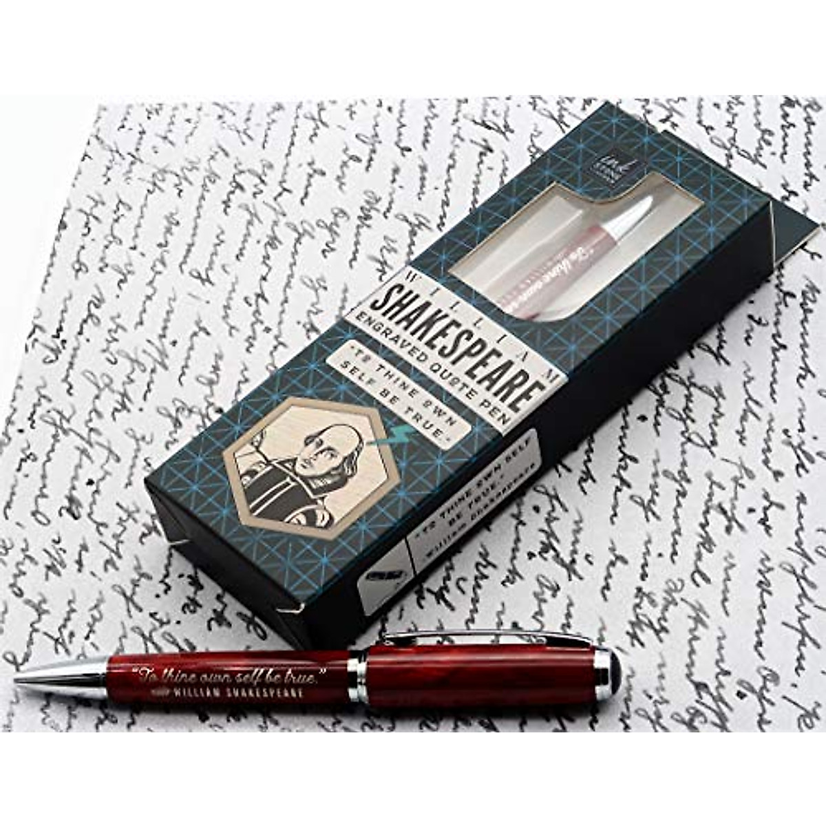 William Shakespeare Engraved Inspirational Quote Pen - To Thine Own Self Be True. - Literary Gifts for Writers Authors Readers Actors Librarians English Teachers
