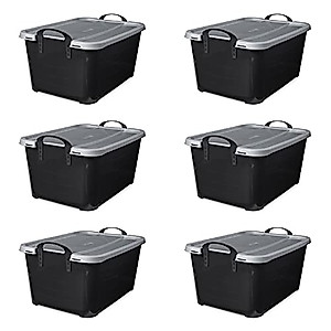 Life Story Multi-Purpose 55 Quart Stackable Storage Container with Secure Snapping Lids for Home Organization, Black (6 Pack)