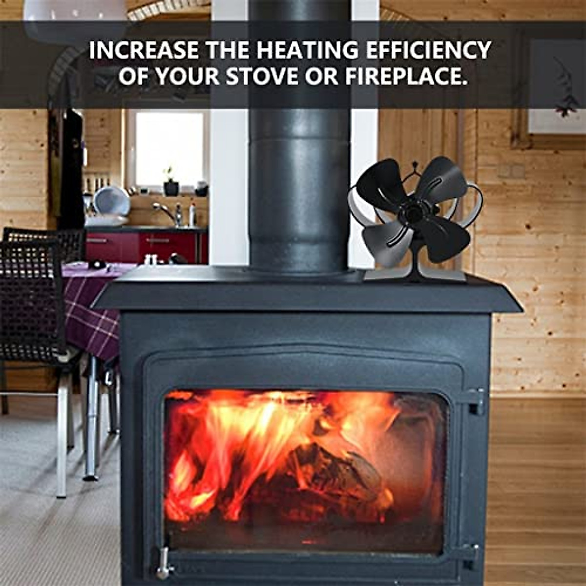 UXZDX CUJUX 4 Blades Stove Fan Heater Small Size Heat Powered Log Wood Burner Quiet Home Fireplace Fan (Color : Black, Size : 180x160x80mm)
