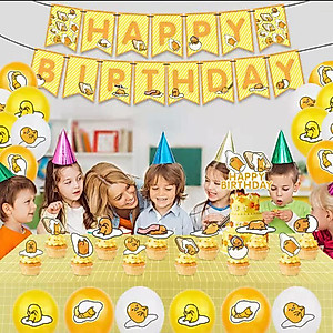 32Pcs Gudetama Birthday Party Supplies Party Favors Set For Kids Gudetama Cake Topper Cupcake Toppers Banner Balloons For Gudetama Birthday Party Decorations
