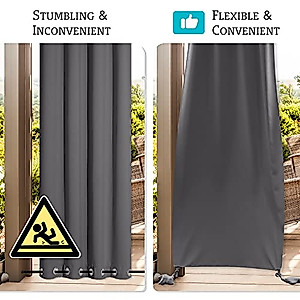 RYB HOME Outdoor Windproof Curtains - 2 Panels Waterproof Curtains with Weighted Bags, Heat & Chill Resist Quick Dry Sun Screens for Exterior Living Space, 52 Inches Wide x 84 Inches Long, Gray