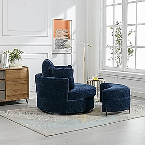 360° Swivel Accent Barrel Chair and Half Crescent Moon Storage Bench Large Ottoman with 4 Pillows,Upholstered Oversized Leisure Round Loveseat Recliner Sofa Chaise Lounge Circle Armchair for Club