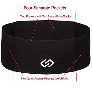 Sporteer VersaMod Running Belt, Workout Waist Pack, Travel Money and Passport Belt for Smartphones and Personal Items (Large, Black)