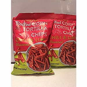 Trader Joe's Rolled Corn Tortilla Chips - Chili & Lime Flavored - Gluten Free - NET WT. 9Oz (255g) - Pack of 2 Bags