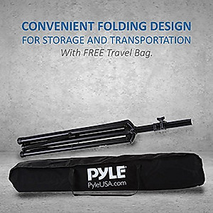 Pyle Universal Dual PA DJ Tripod 2 Speaker Stand Kit with Adjustable Height & Storage Bag Constructed with Heavy Duty Durable Steel & Lightweight for Easy Mobility Safety PIN Screw Locks PSTK107,Black
