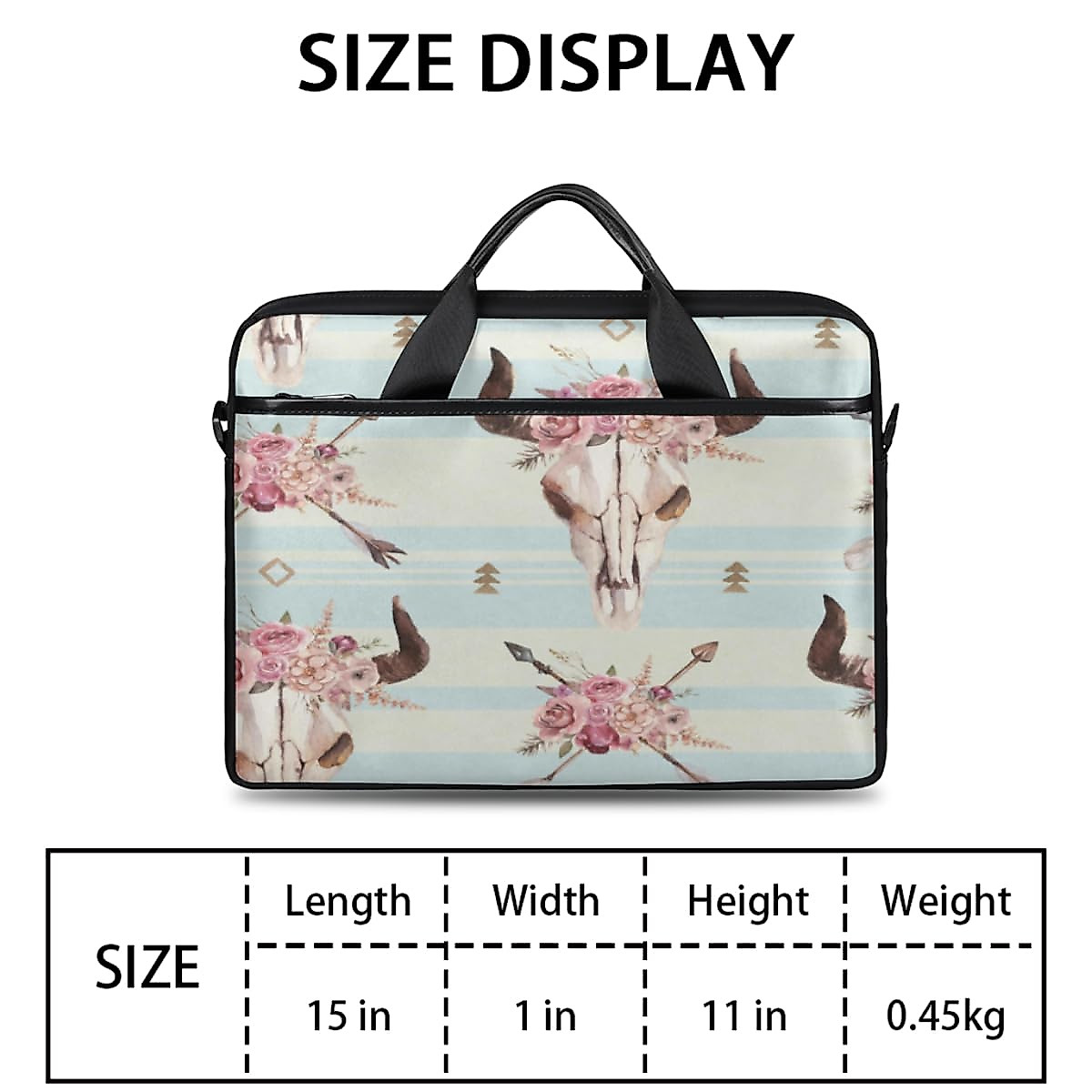 Bull Skull Flower Laptop Computer Bag Waterproof Shoulder Messenger Bag 13-15 inch Durable Laptop Tote Bag with Shoulder Strap Handle Lightweight Crossbody Briefcase