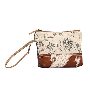 Myra Bag Floret Upcycled Canvas & Cowhide Wristlet Pouch Bag S-1523