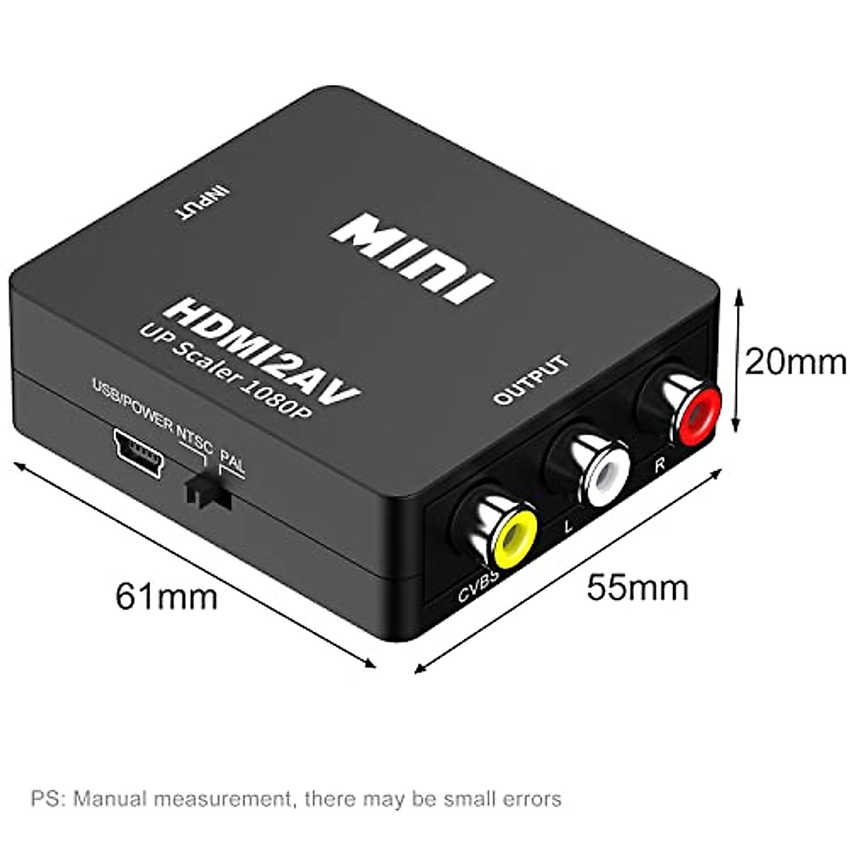 HDMI to AV Converter, HDMI to RCA Adapter, 1080p HDMI to AV 3RCA CVBs Composite Video Audio Converter Adapter for TV/PS3/VHS/VCR/DVD/PC/Blu-Ray DVD