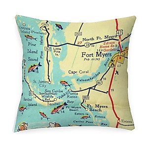 Cape Coral Vintage Map Outdoor Throw Pillow Covers USA State Map Accent Waterproof Cushion Cover Abstract Outdoor Waterproof Decorative Pillow Cover for Patio Furniture Garden 18x18in