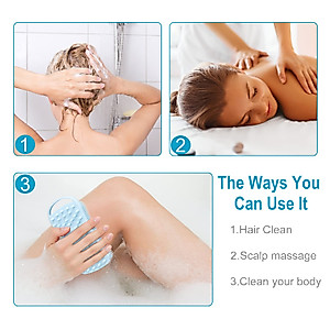 2 Pack Silicone Body Scrubber, 2 in 1 Shower and Scalp Massager Shampoo Brush, Soft Silicone Loofah for Sensitive Skin, Double-Sided Body Brush, Lathers Well, Gentle Exfoliating (Blue,Black)